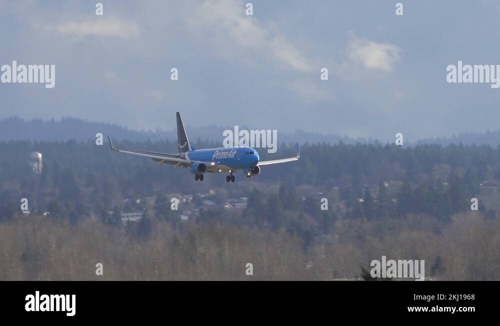 Amazon Prime Air Boeing 737-800BCF landing on airport runway Stock ...