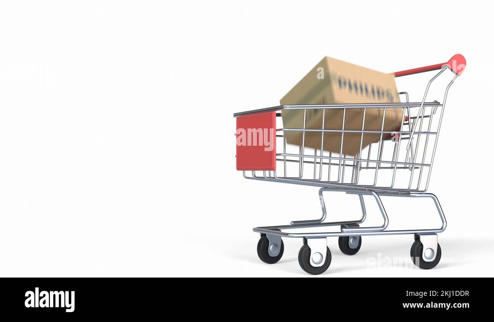 Many cartons with PHILIPS logo in shopping trolley. Editorial 3D ...