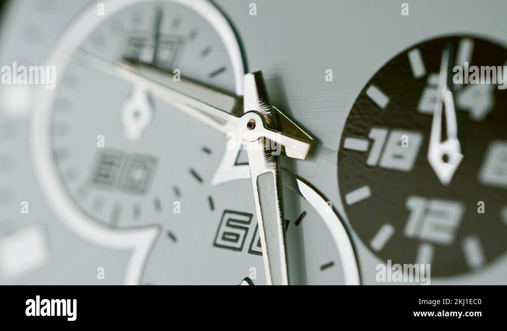 Hand watch face with details and texture, timelapse. Very close. Arrow ...