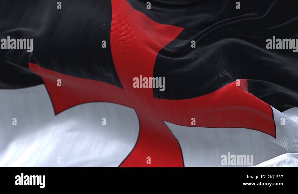 4k Knights Templar flag,knight cloth texture waving in blue sky ...