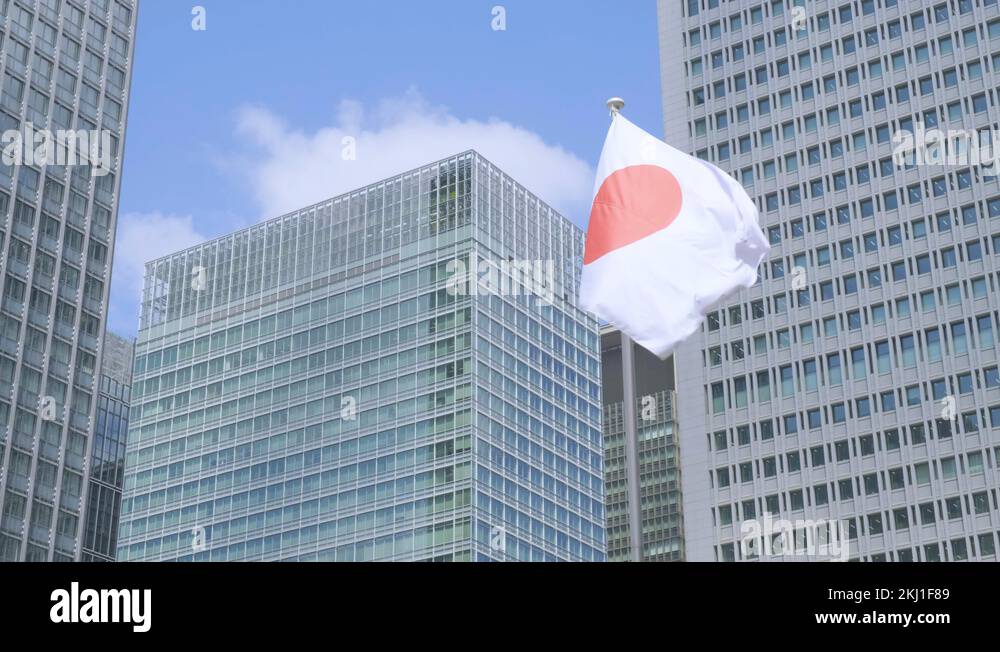 Camera Still View Skyscrapers Behind Waving Japanese Flag Marunouchi ...