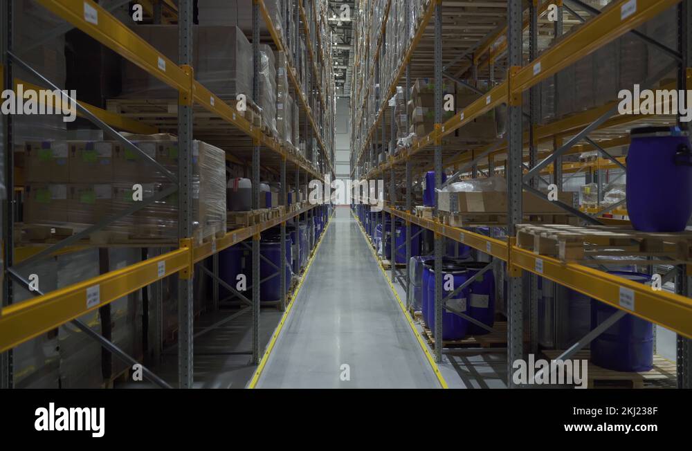 large logistics commerce warehouse structure with boxes on the shelf ...