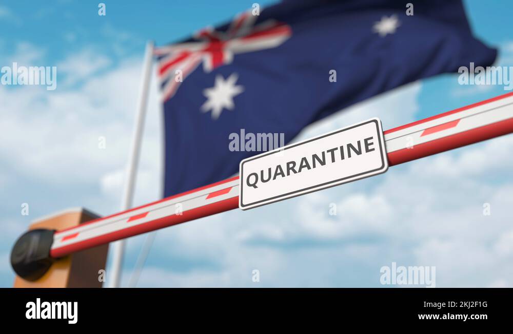 Open boom gate with QUARANTINE sign on the Australian flag background ...
