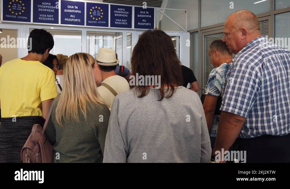 A crowd of people queues for passport and visa control. Schengen territory Stock Video Footage ...