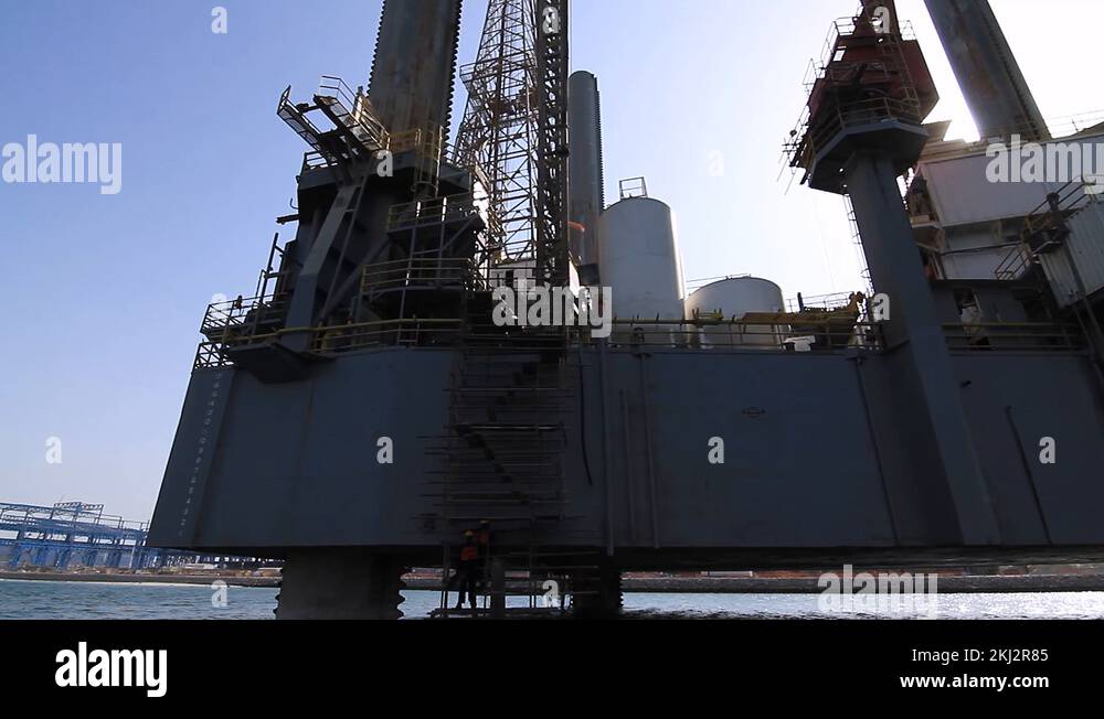 Sea oil drilling platform at sea in the dry dock area of Bahrain ...
