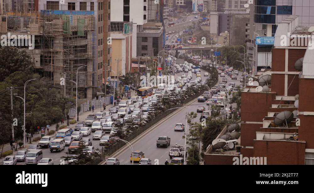 Heavy Traffic Moving Through Downtown Addis Ababa, Ethiopia Stock Video ...