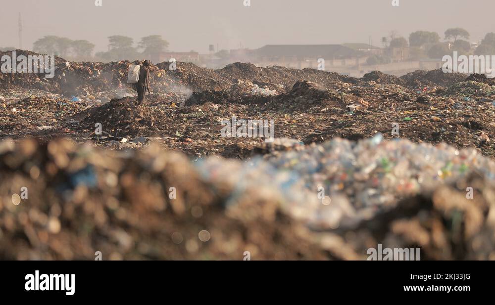 Pollution concept. Garbage pile in a trash dump in a Landfill, Zambia ...