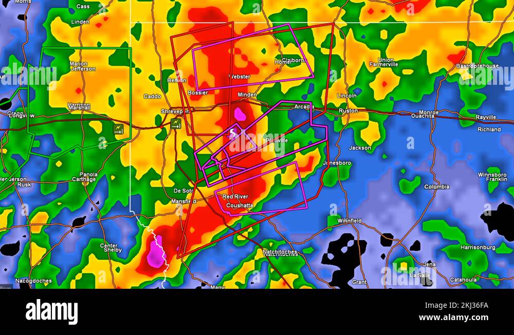 Severe thunderstorms with tornado on Doppler weather radar screen Stock ...