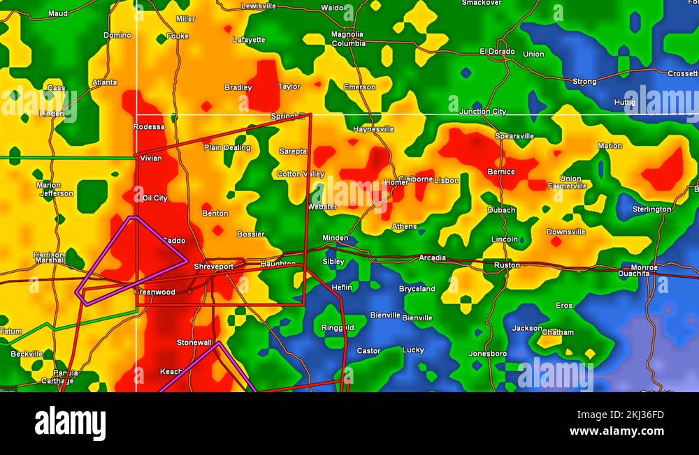 Severe thunderstorms with tornado on Doppler weather radar screen Stock ...
