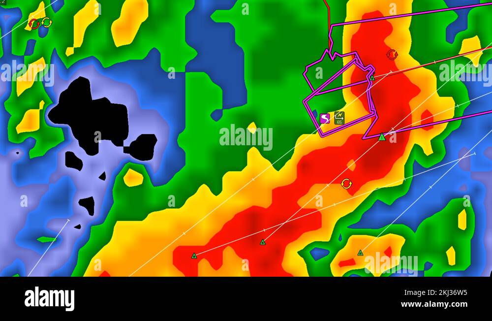 Severe thunderstorms with tornado on Doppler weather radar screen Stock ...