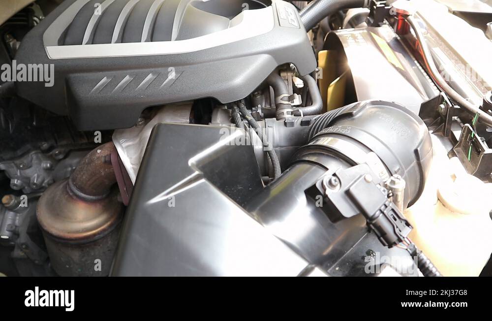 Diesel engine 1.9 lites turbo under the hood of a pickup truck Stock ...