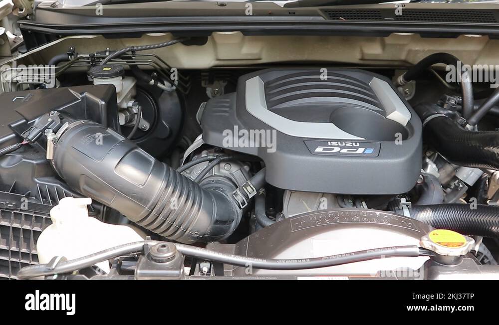 Diesel engine 1.9 lites turbo under the hood of a pickup truck Stock ...