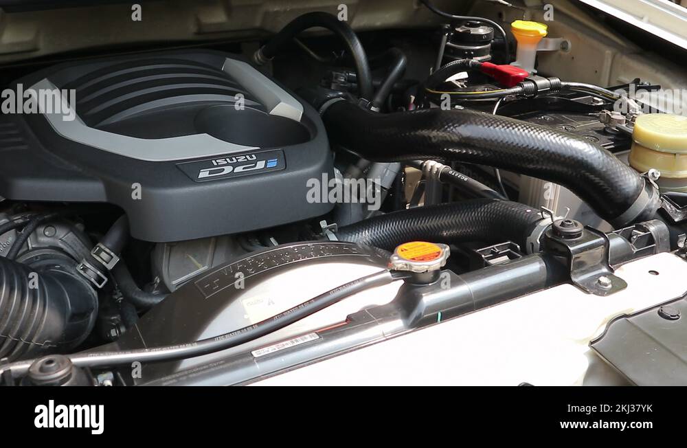 Diesel engine 1.9 lites turbo under the hood of a pickup truck Stock ...