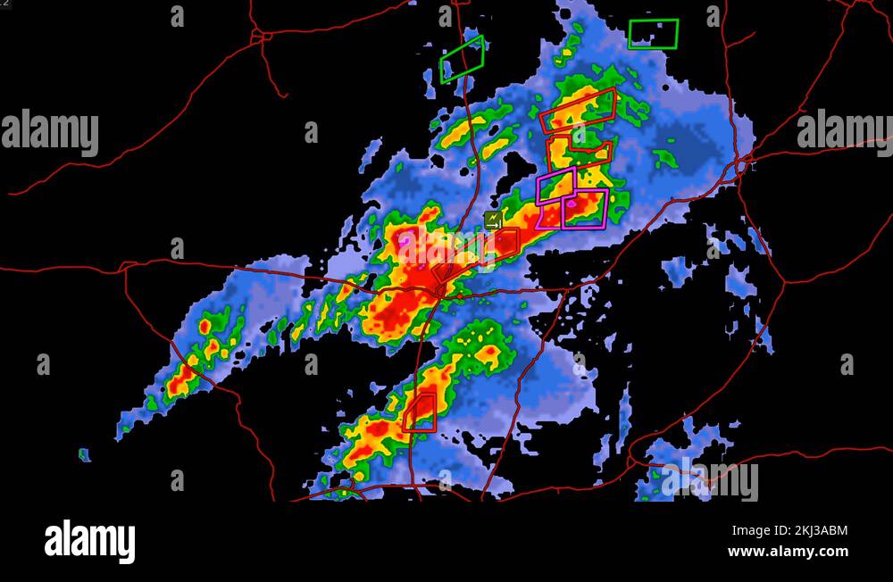 Severe thunderstorms with tornado on Doppler weather radar screen Stock ...