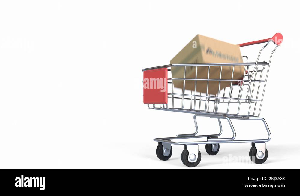 Cartons with ALBERTSONS logo in shopping cart. Editorial 3D animation ...