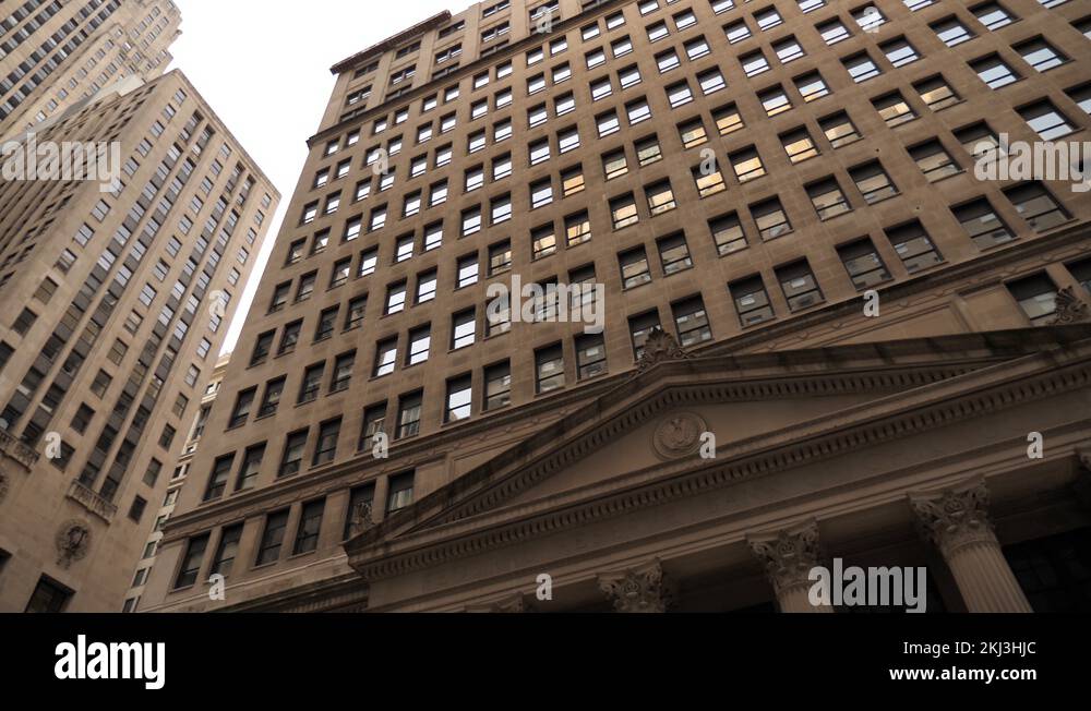 Famous Chicago Board of Trade building, CBOT low angle panning shot ...