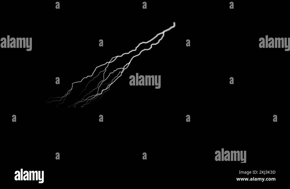Realistic lightning strike animation over black background with the ...
