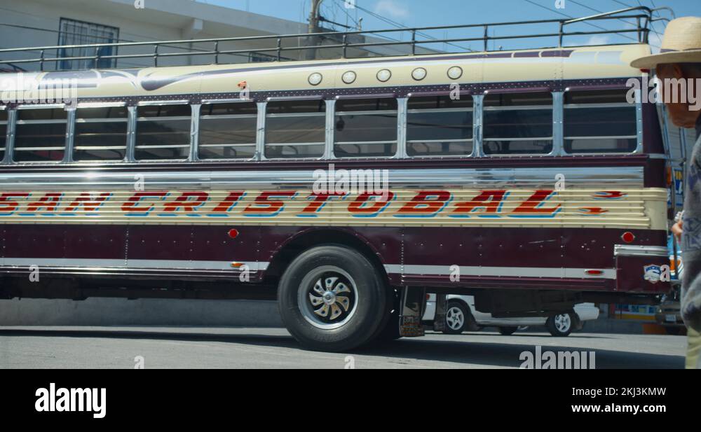 San Cristobal Chickenbus Parking in Xela Quetzaltenango with old man ...