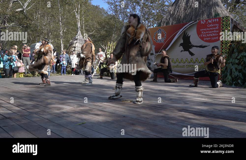 Folklore ensemble of indigenous people of Kamchatka dancing in ...