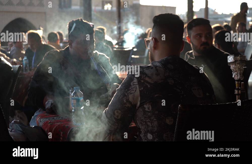 Iraqi Kurdistan, Erbil City. Slowmotion od Shisha Smoke Around Male ...