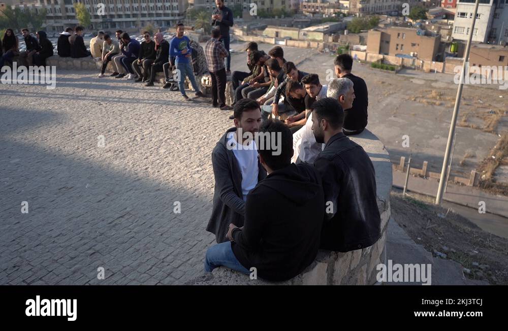 Erbil City, Iraqi Kurdistan, Group of Young Kurds Enjoying Sun on ...