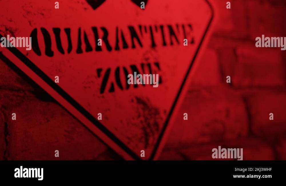 Warning sign on a grid in abandoned area, quarantine zone warning Stock ...