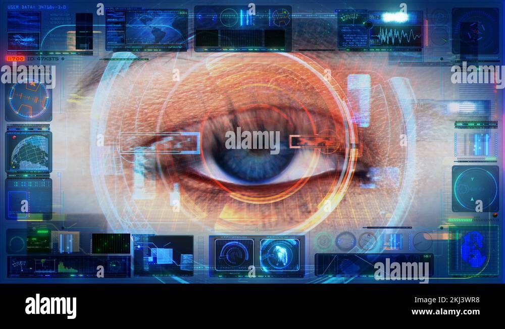 Zoom Into Eye Green Screen Technology Interface Data Digital Stock ...