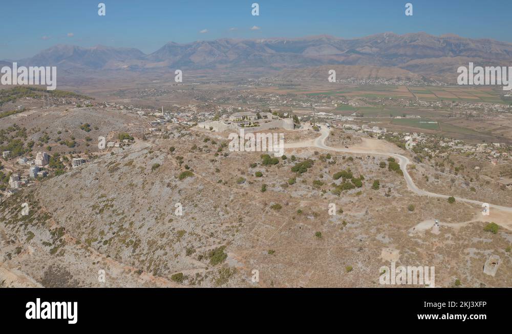 Lekuresi Castle historical ruins and panorama of the Sarande in Albania ...