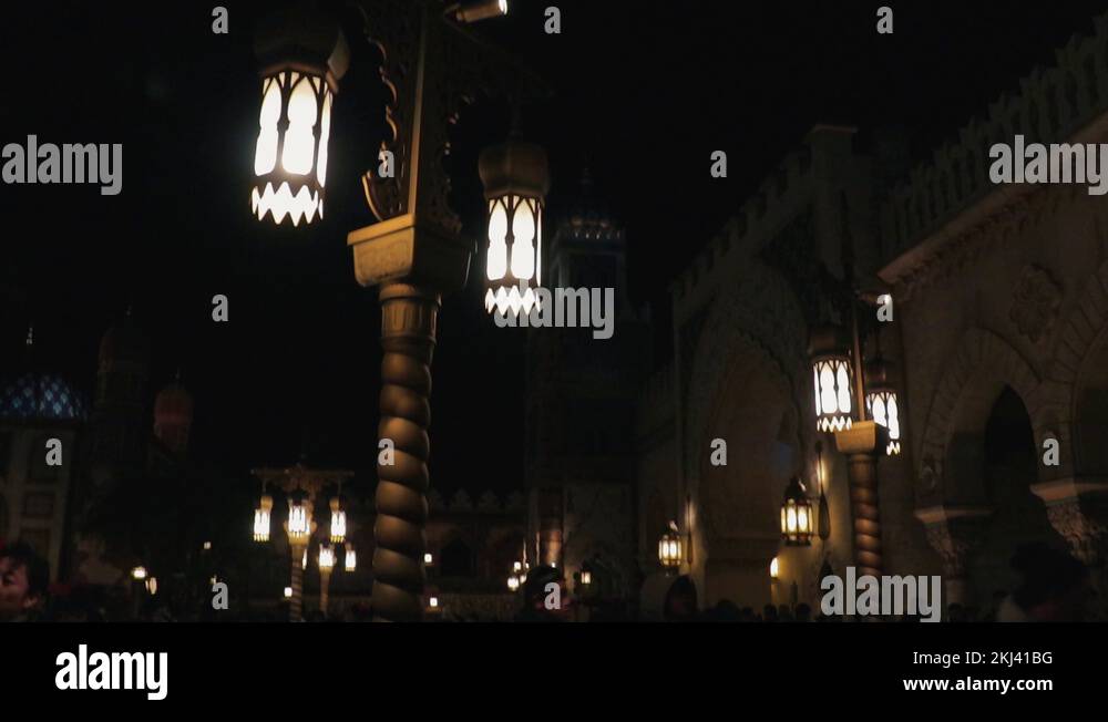 Street lights in the theme park: Tokyo DisneySea Stock Video Footage ...