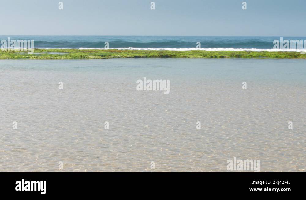 ocean shoal with golden sand and transparent still water Stock Video ...