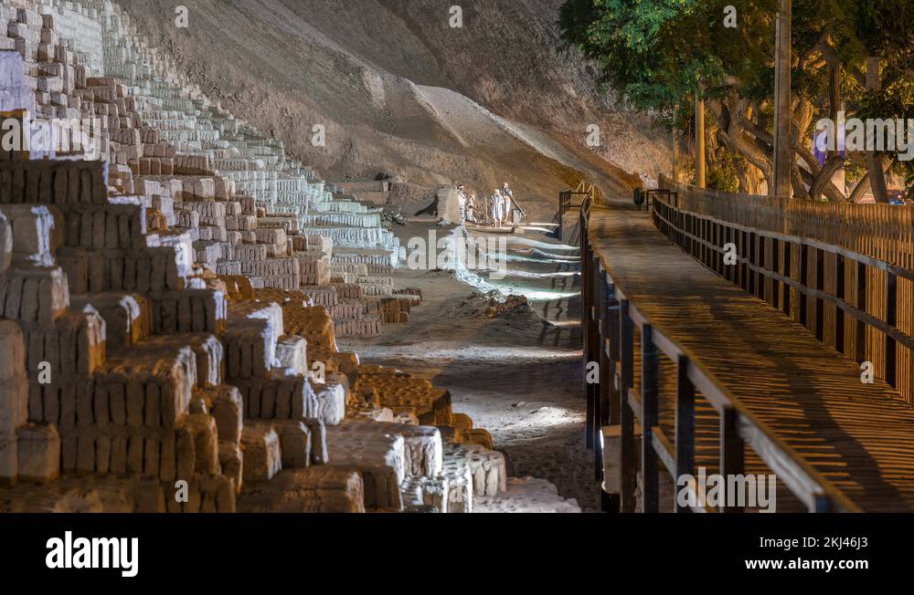 Pyramid of Huaca Pucllana night timelapse, pre Inca culture ceremonial ...