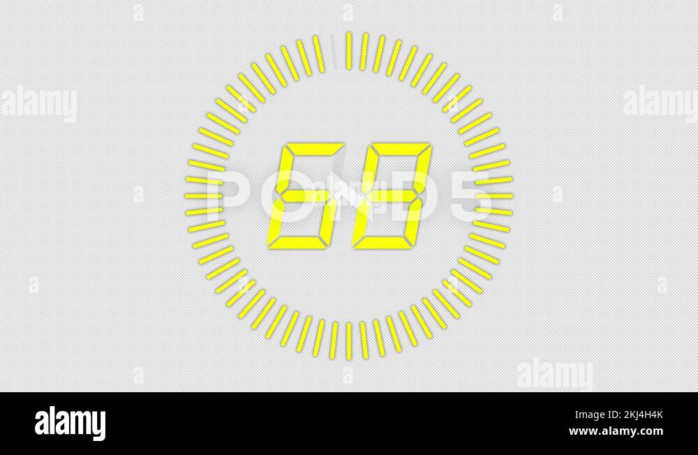 Digital countdown clock, 60 seconds with numbers and circle marking ...