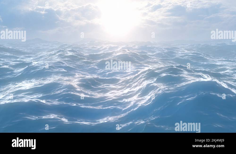 Sunlight Reflecting Off Deep Sea Ocean Waves with Sun in Cloudy Sky ...