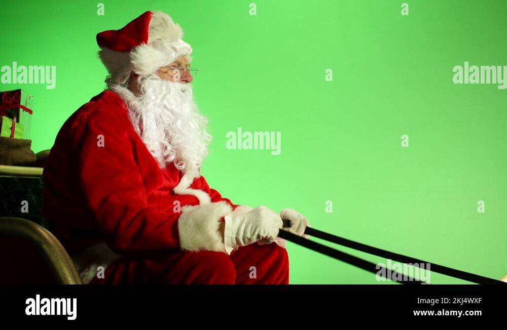 Father Christmas flying in his sleigh - Green screen Chroma Key Santa ...