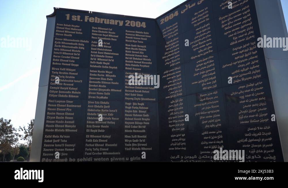 Erbil Iraqi Kurdistan. Memorial Monument With Names of Bombing Victims ...