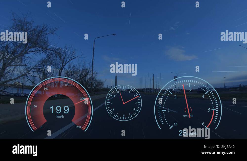 Driver’s view with digital dashboard concept using HUD elements Stock ...