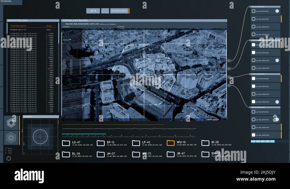Satellite Camera in Tunisia, North Africa. Spy Data on Computer Screen ...