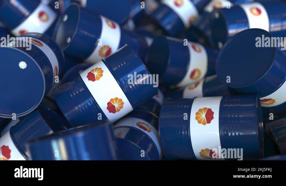 Pile of drums or industrial barrels with PetroChina logo. Editorial 3D ...