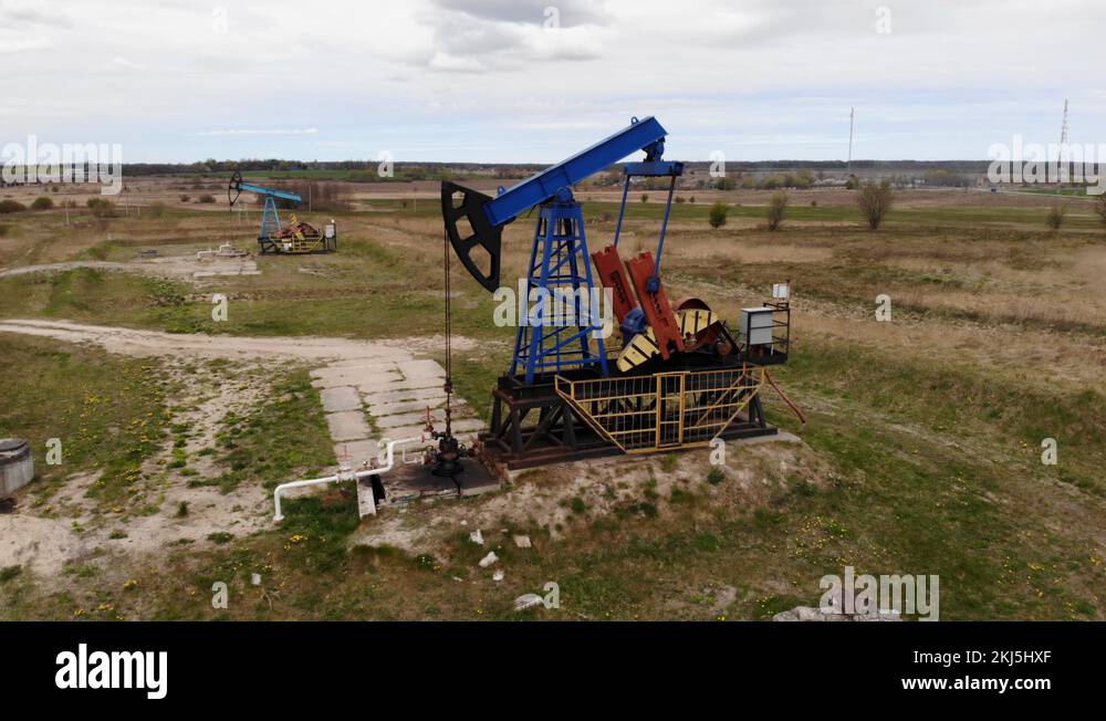 Oil Drilling Derricks Oilfield Aerial View For Fossil Fuels Output and ...