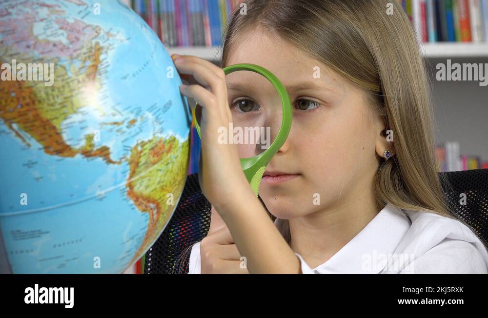 Kid Studying Earth Globe, Child in School Class, Girl Learning, Student ...