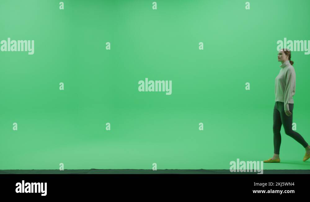 Green Screen Chroma Key Studio: Young Woman Walks Across Room left to ...