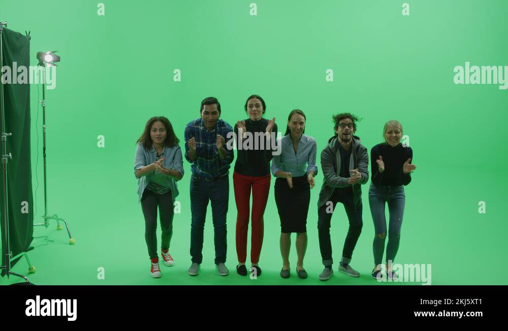 Green Screen Chroma Key Studio Diverse Crowd of Multi-Ethnic Fans ...