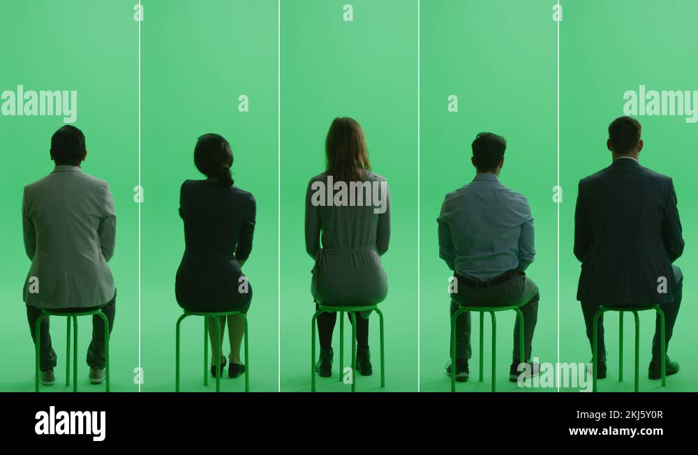 5-in-1 Green Screen Collage: Three Men and Two Women Sitting on the ...