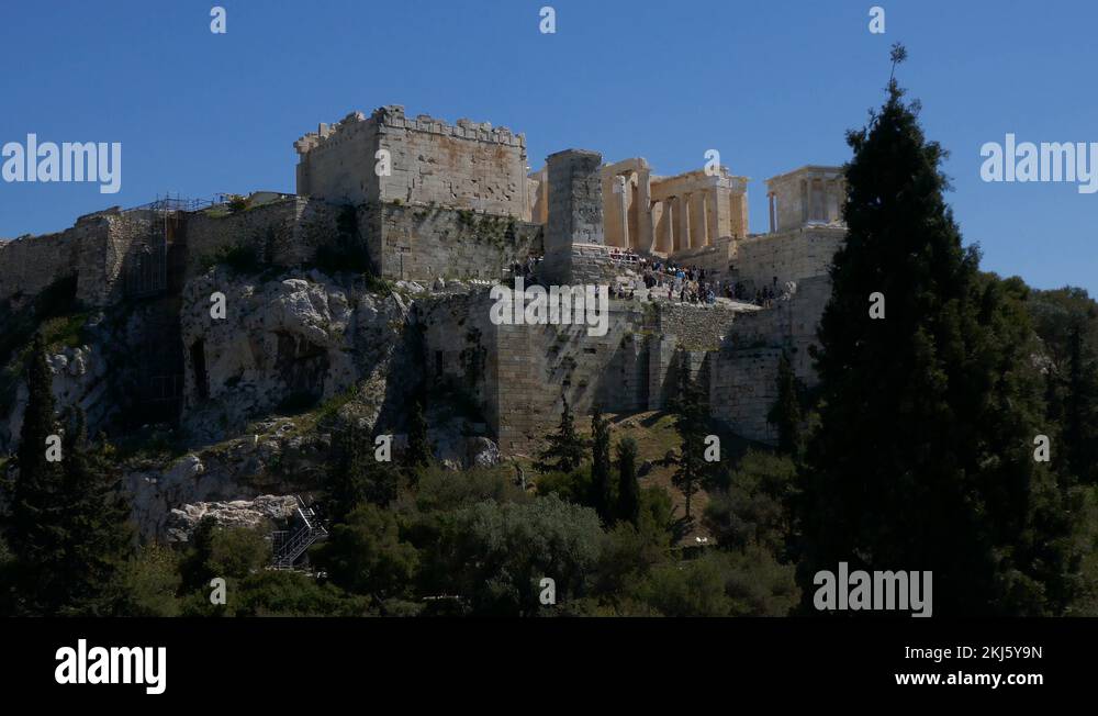Pan from Acropolis of Athens ancient citadel to the the city of Athens ...