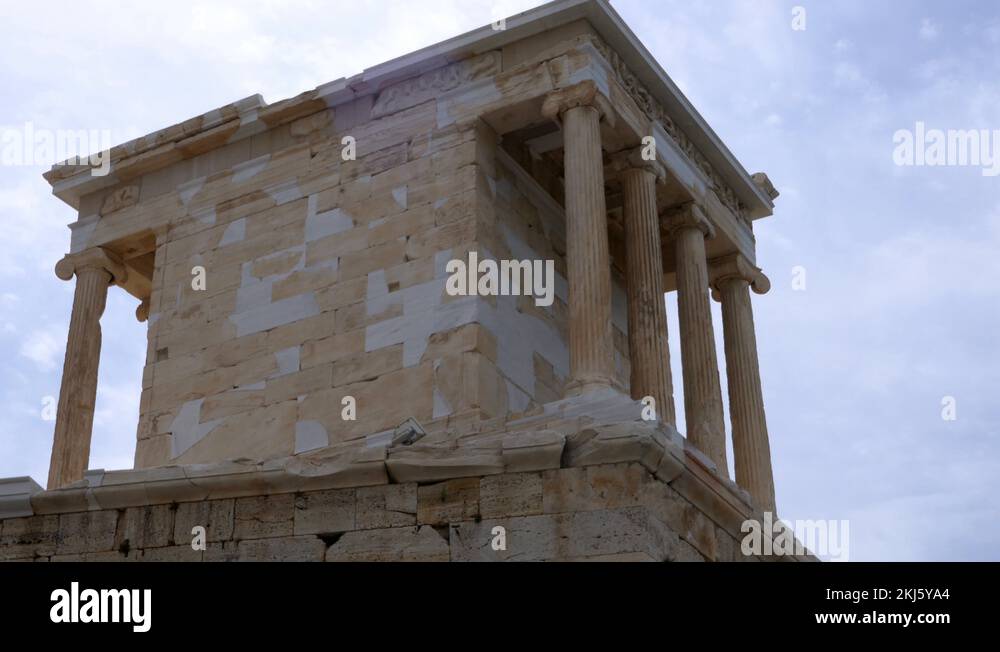 Right to left pan from over the temple of Athena inside the Acropolis ...