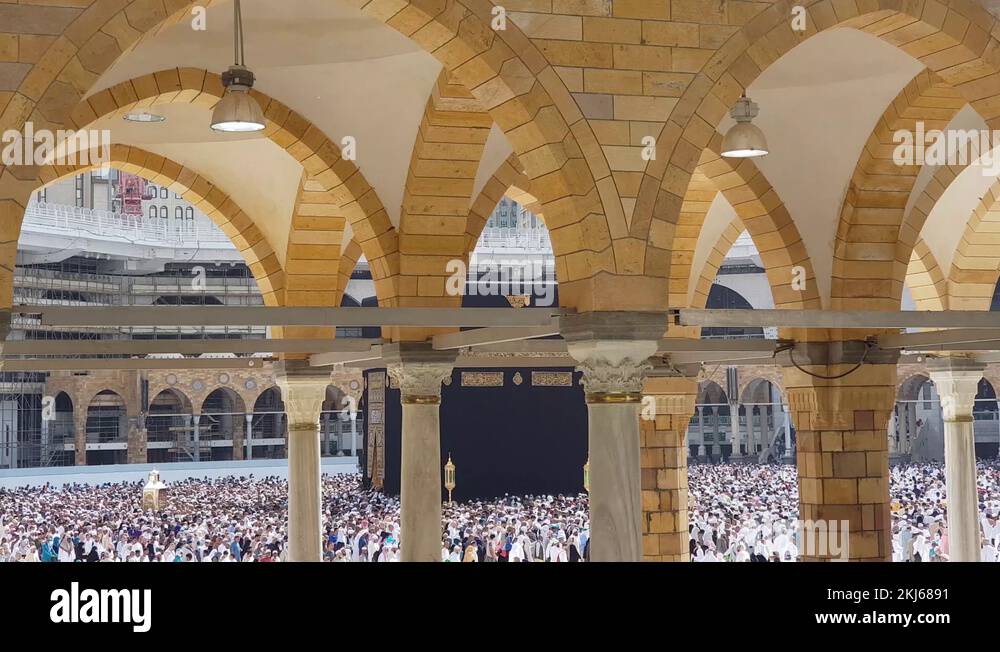 Mecca, Saudi Arabia- yellow Arches of Al-Haram and Kaaba Stock Video ...