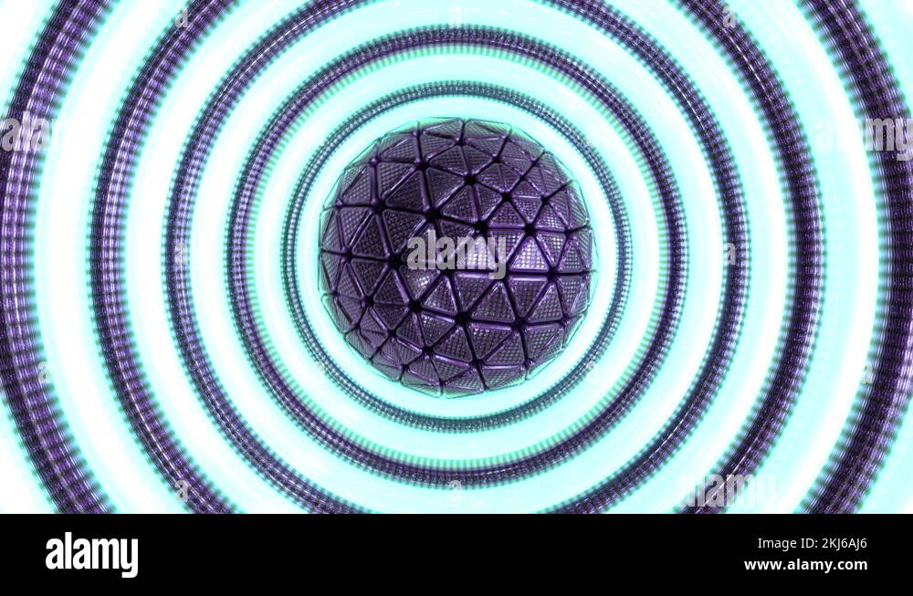 3d abstract looped sphere animation. Cycle shape with orbits and neon ...