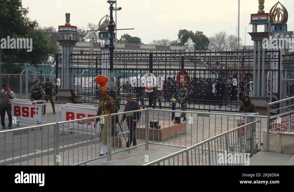 Closed Gate at India - Pakistan Country Border at Wagah After Flag ...