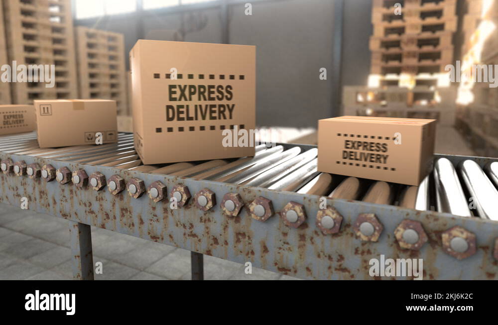 Logistics warehouse where cardboard boxes with parcels are stored ...
