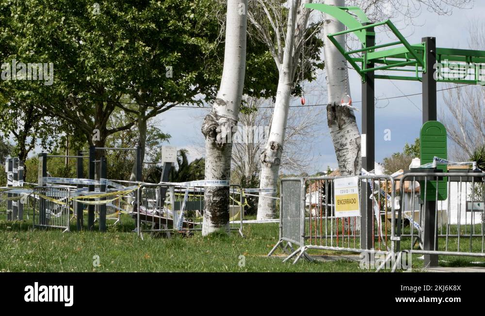 Closed park exercises Protection grids, pandemic due Covid-19 Stock ...